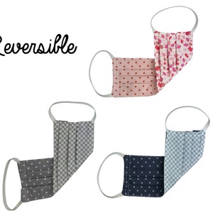 Washable Face Mask Handmade Pink Navy Gray Polka Dots Gingham Check ...