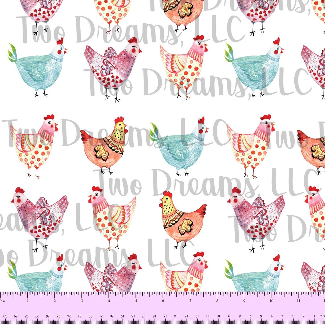 Chicken Jersey Knit Fabric Aqua Blue Spring Chickens Hens Colorful ...
