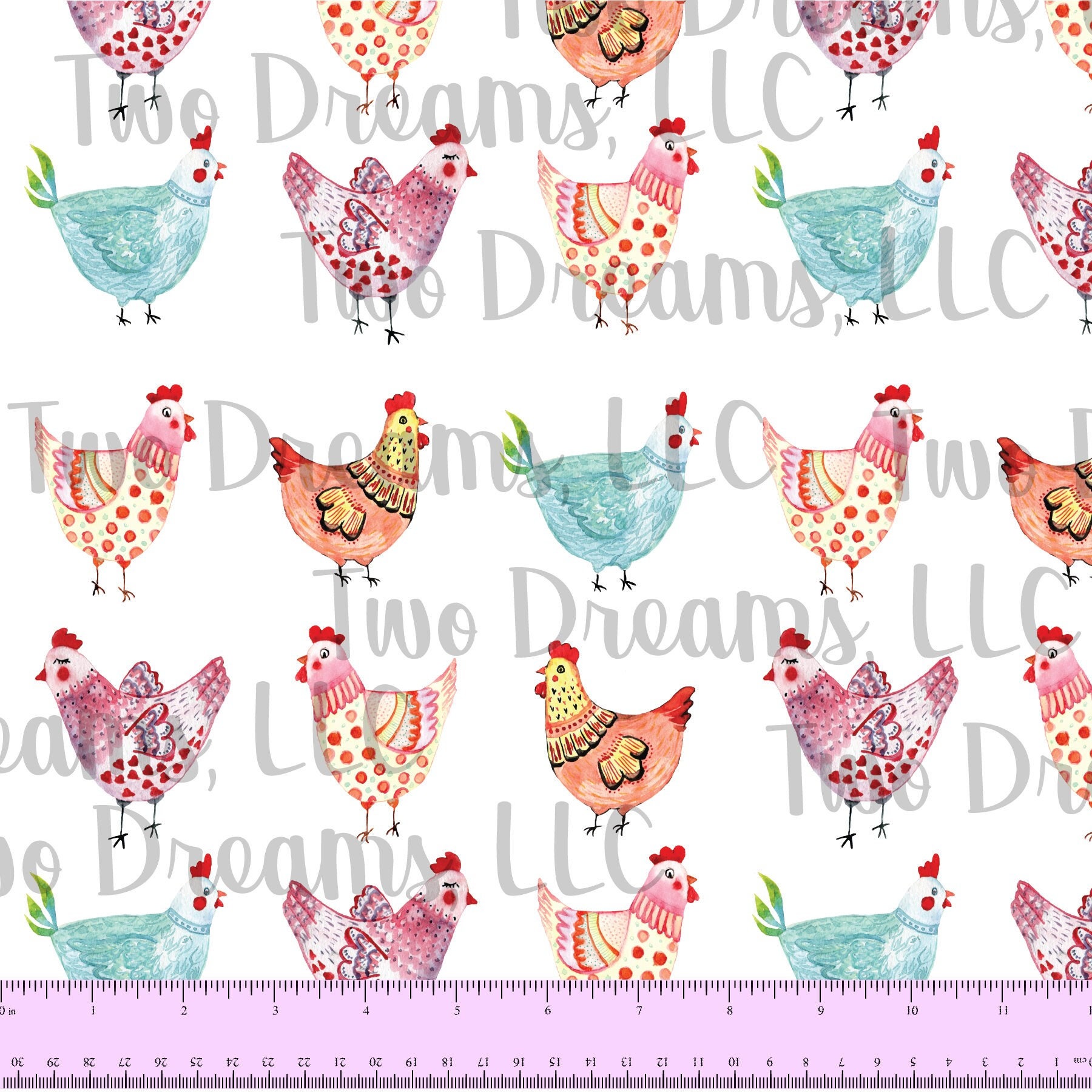 Chicken Jersey Knit Fabric Aqua Blue Spring Chickens Hens Colorful ...
