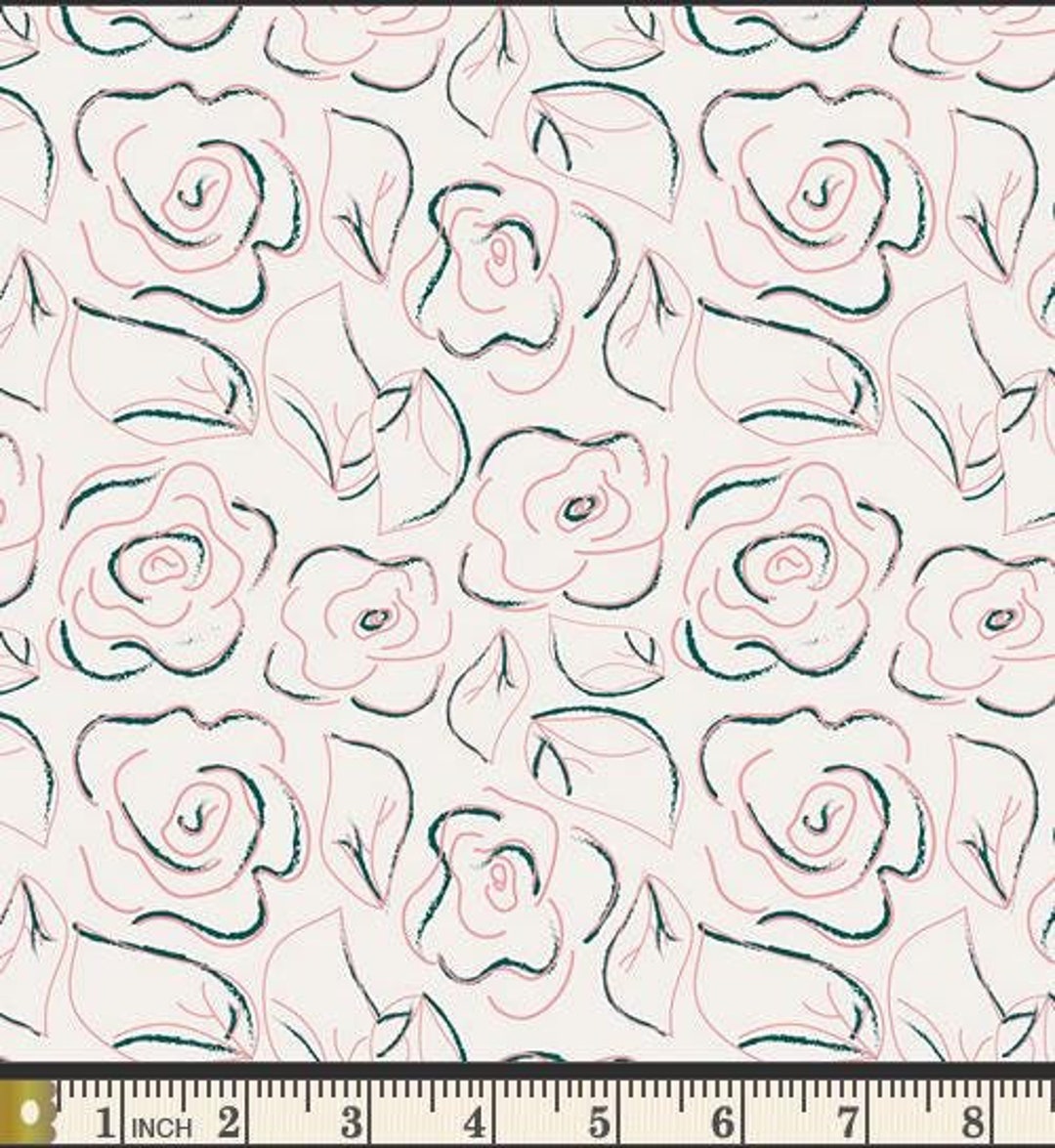 Let's Chalk Outlines in KNIT AGF White Green Pink Floral Outlines Roses ...