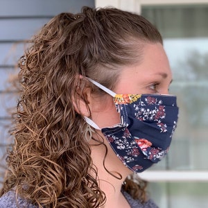 Washable Face Mask Handmade Pink Navy Gray Polka Dots Gingham Check ...