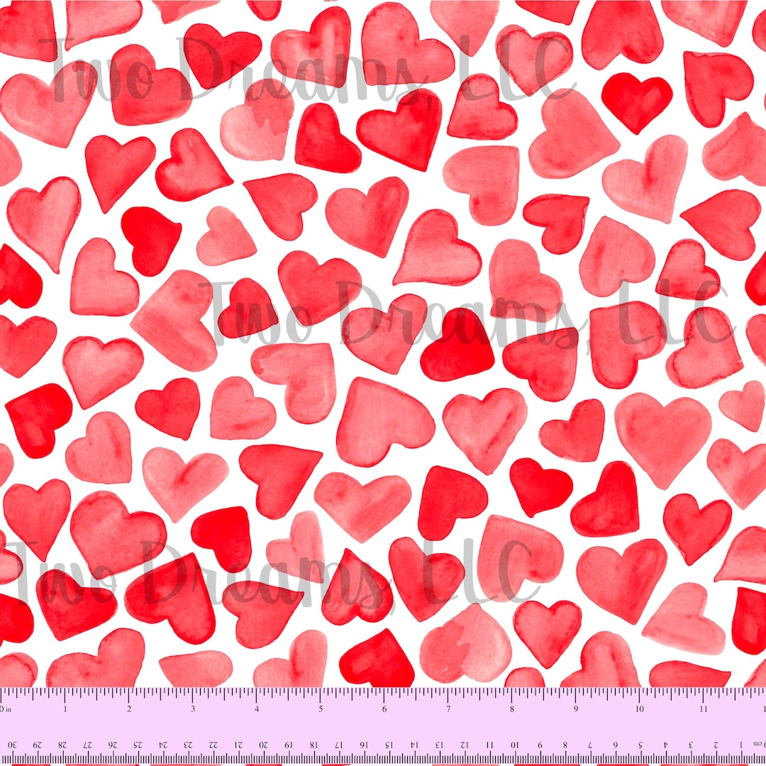 Valentine Hearts Fabric Jersey Knit Cotton Spandex Watercolor Red Pink ...