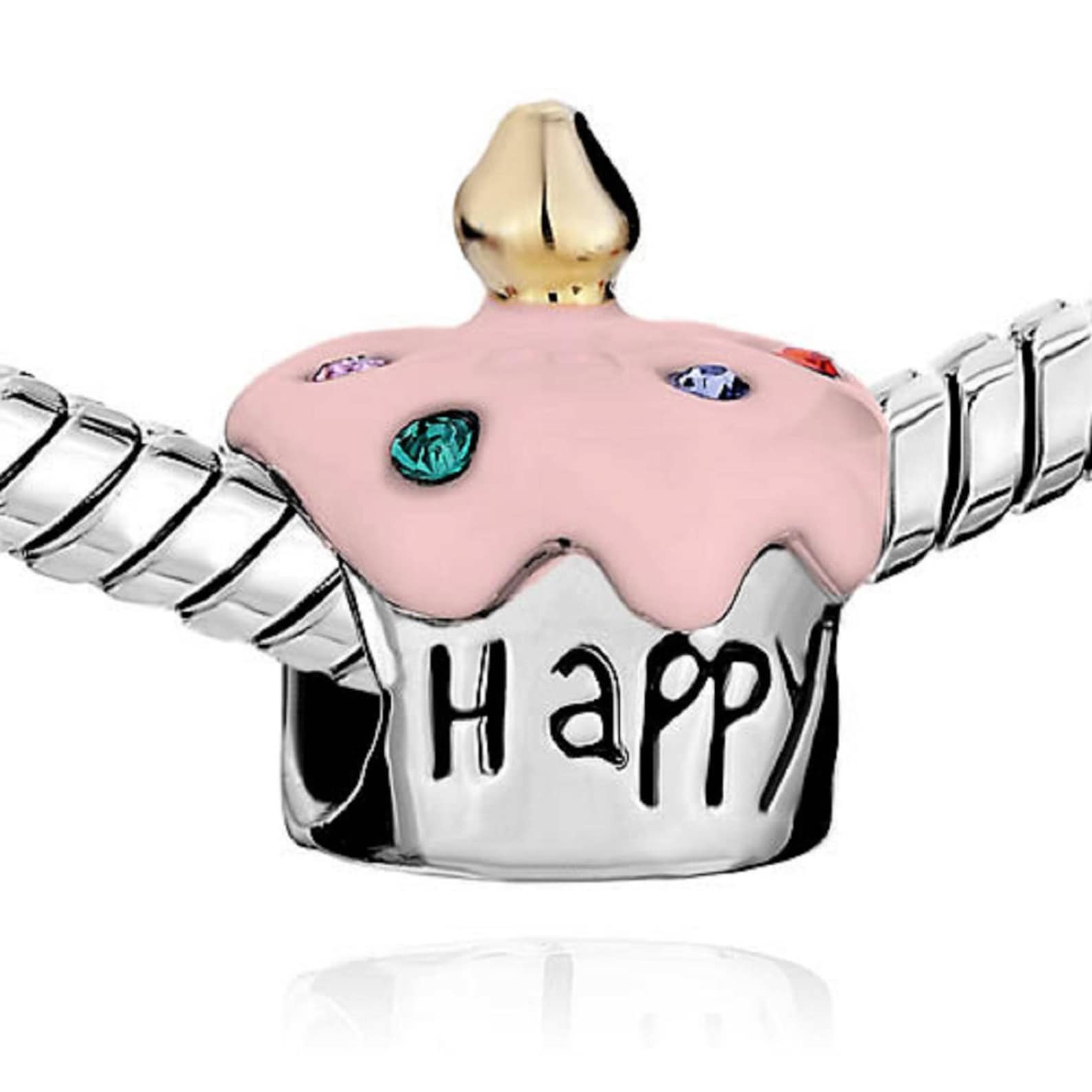 Charm for Pandora Happy Birthday Cake Cupcake Charm Bead With Sprinkles ...