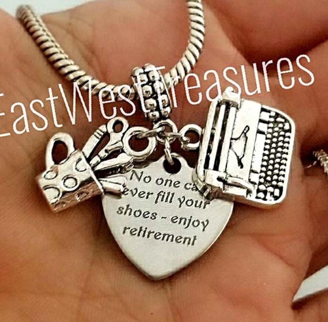 Silver Retirement Gift for Women Charm Bracelet Necklace Keychain With ...