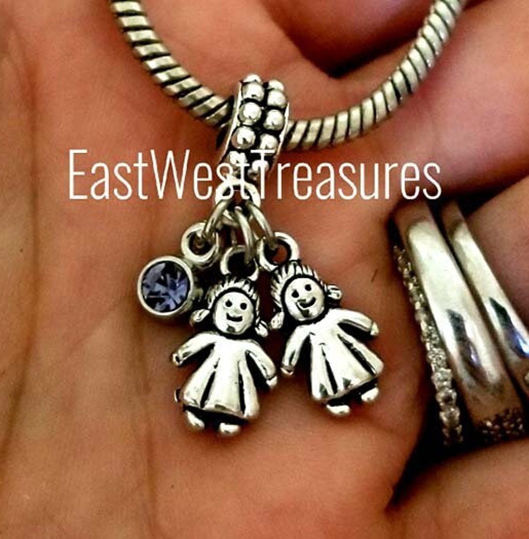 Twin Triplets 1 2 3 Little Girls Miniature Charm Bracelet Necklace With ...