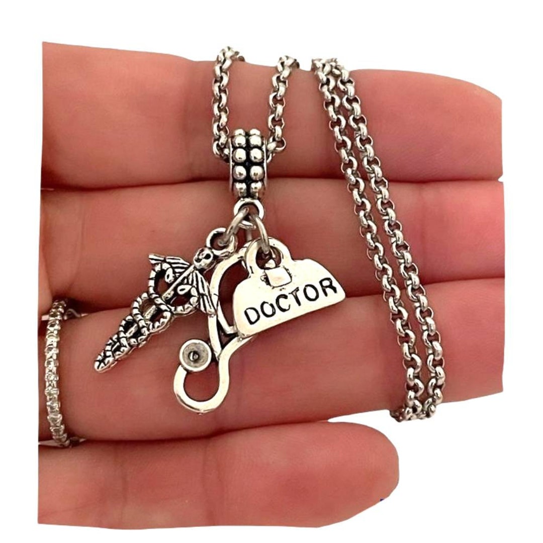 Doctor Medical Stethoscope Caduceus Charm Bracelet Necklace Keychain ...