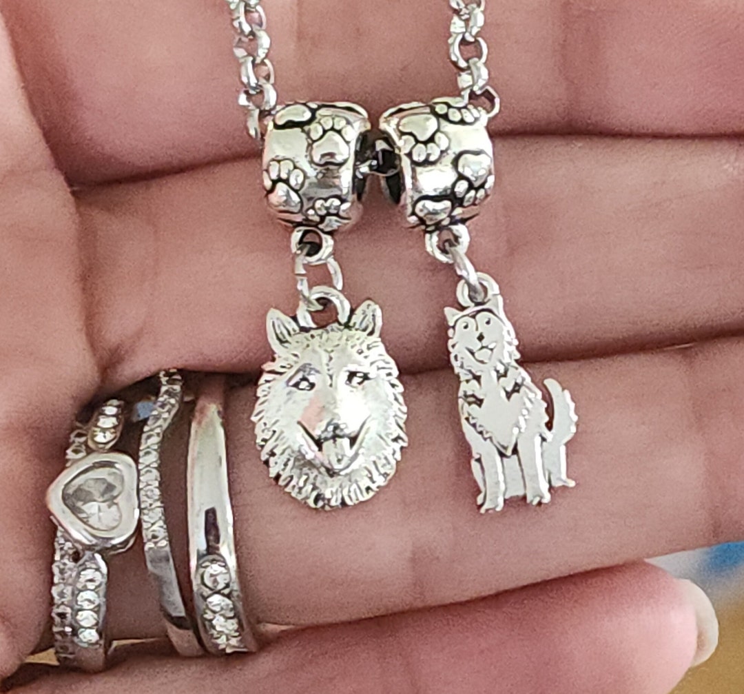 Silver Husky Dog Paw Charm Bracelet Pendant Necklace Keychain - Etsy