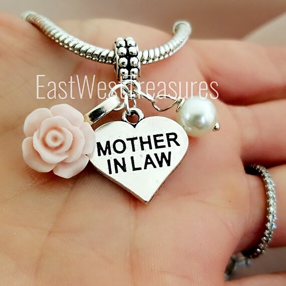 Mother s Day Gift for Mother in Law Mother of Groom Charm Mother of Bride Charm Bracelet Necklace from Daughter or Son in Law