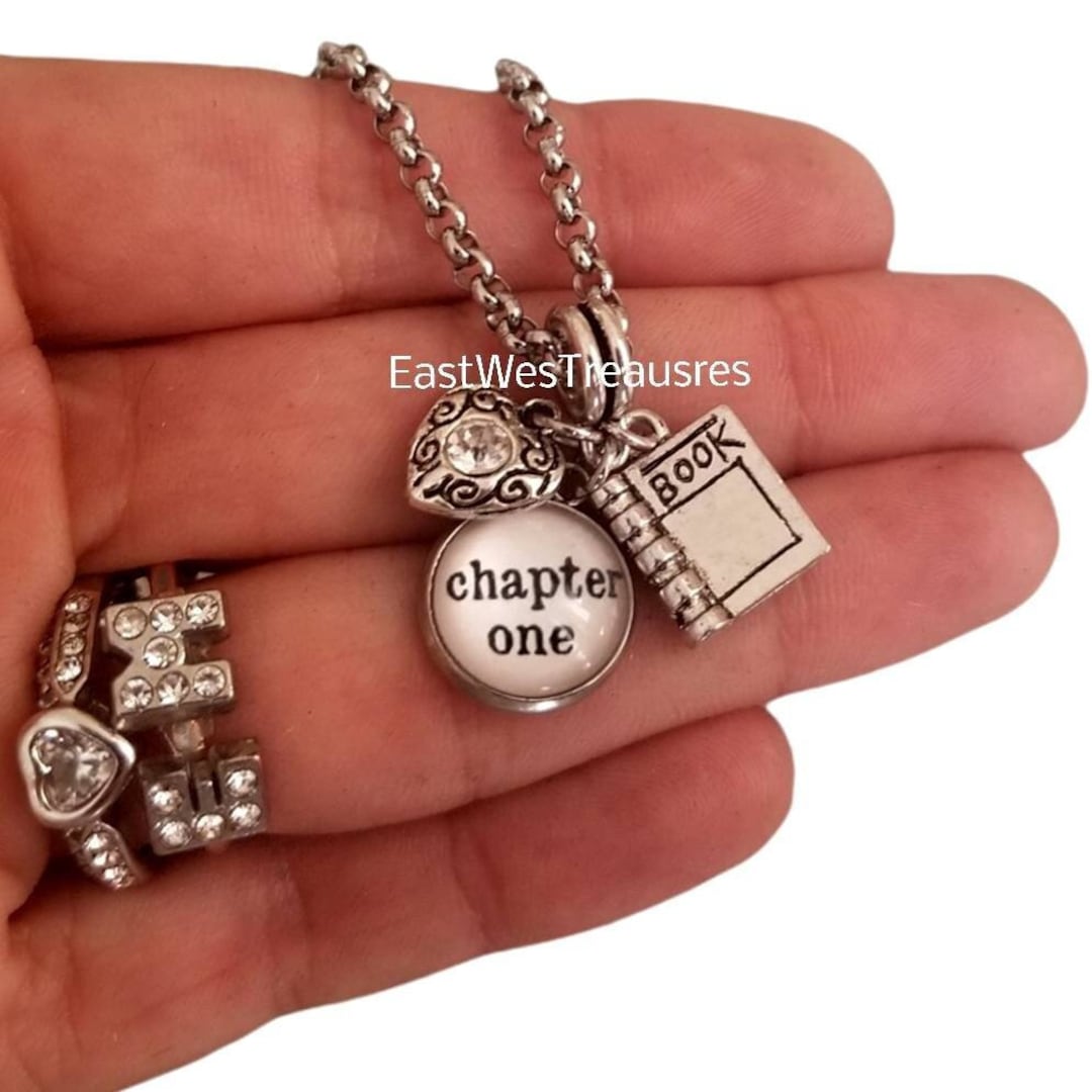 Silver Book Lover Book Charm Bracelet Necklace Keychain Jewelry Gift ...