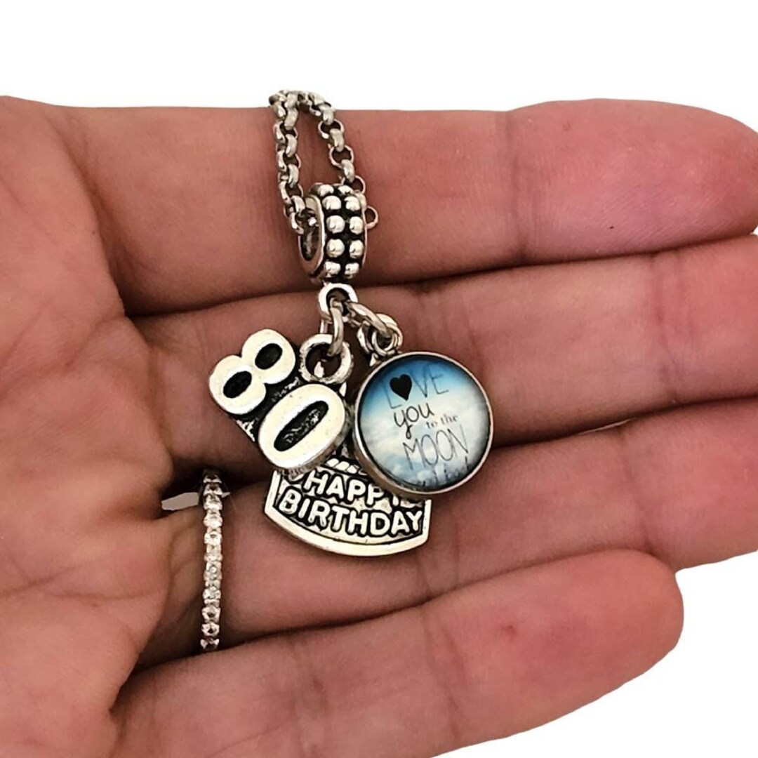 Number 80 Birthday Charm, 80th Birthday Cake Charm Bracelet, 80th ...