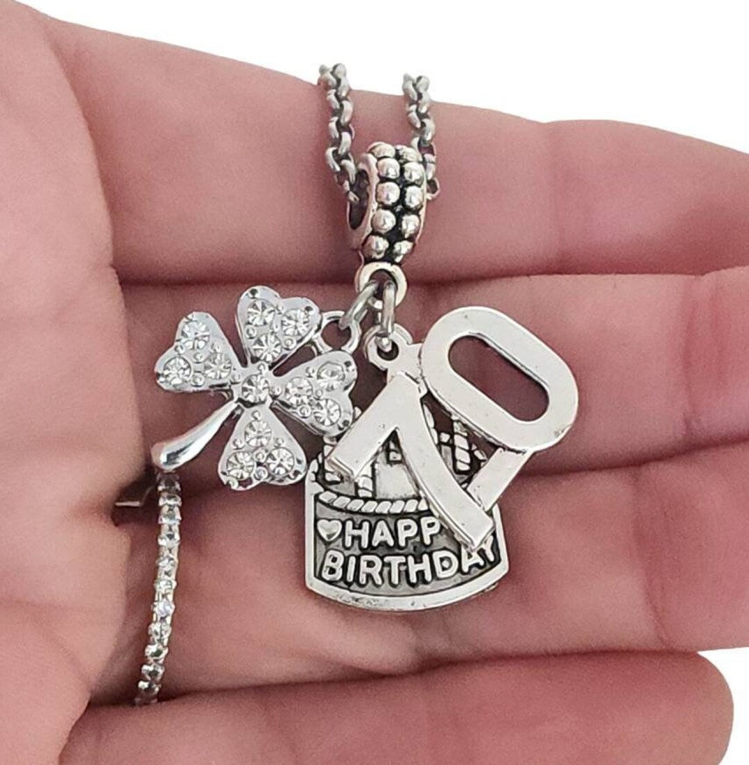 Lucky 70 70th Birthday Charm Bracelet Necklace Keychain With Swarovski ...