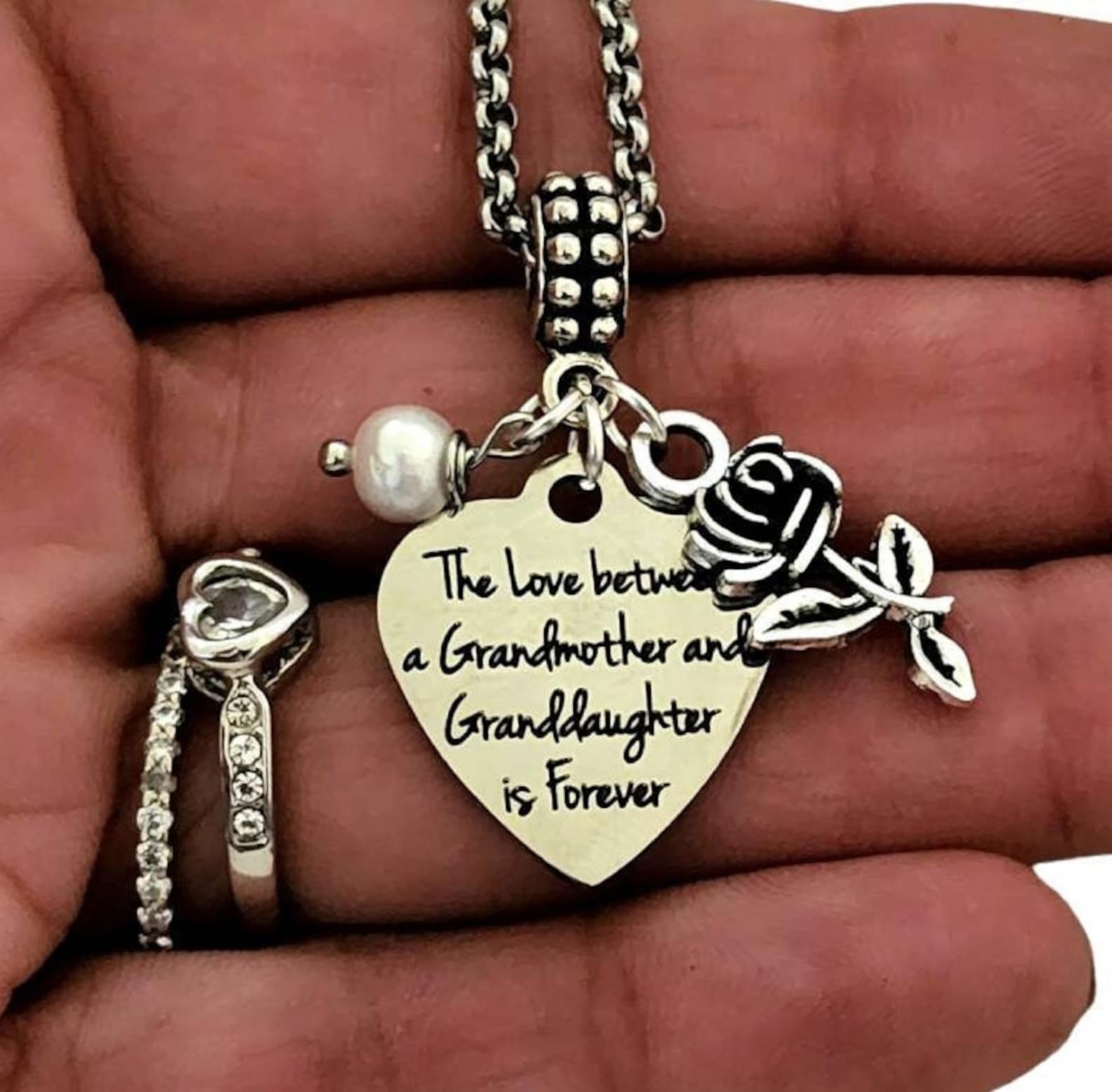 Silver Grandmother Granddaughter Charm Bracelet Necklace Keychain for ...