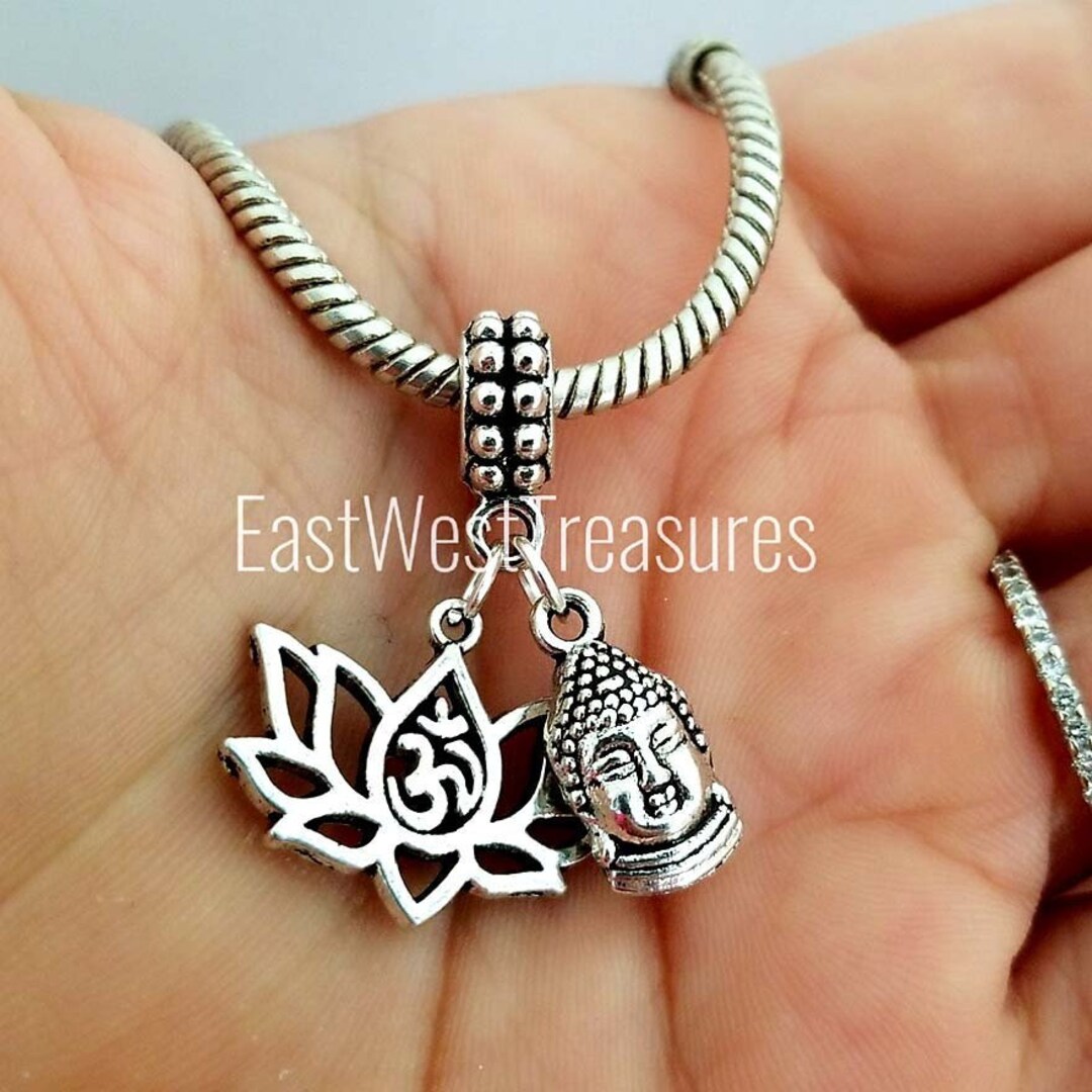 Spiritual Buddha Head Lotus Flower Ohm Aum Gift, Yoga Charm, for ...