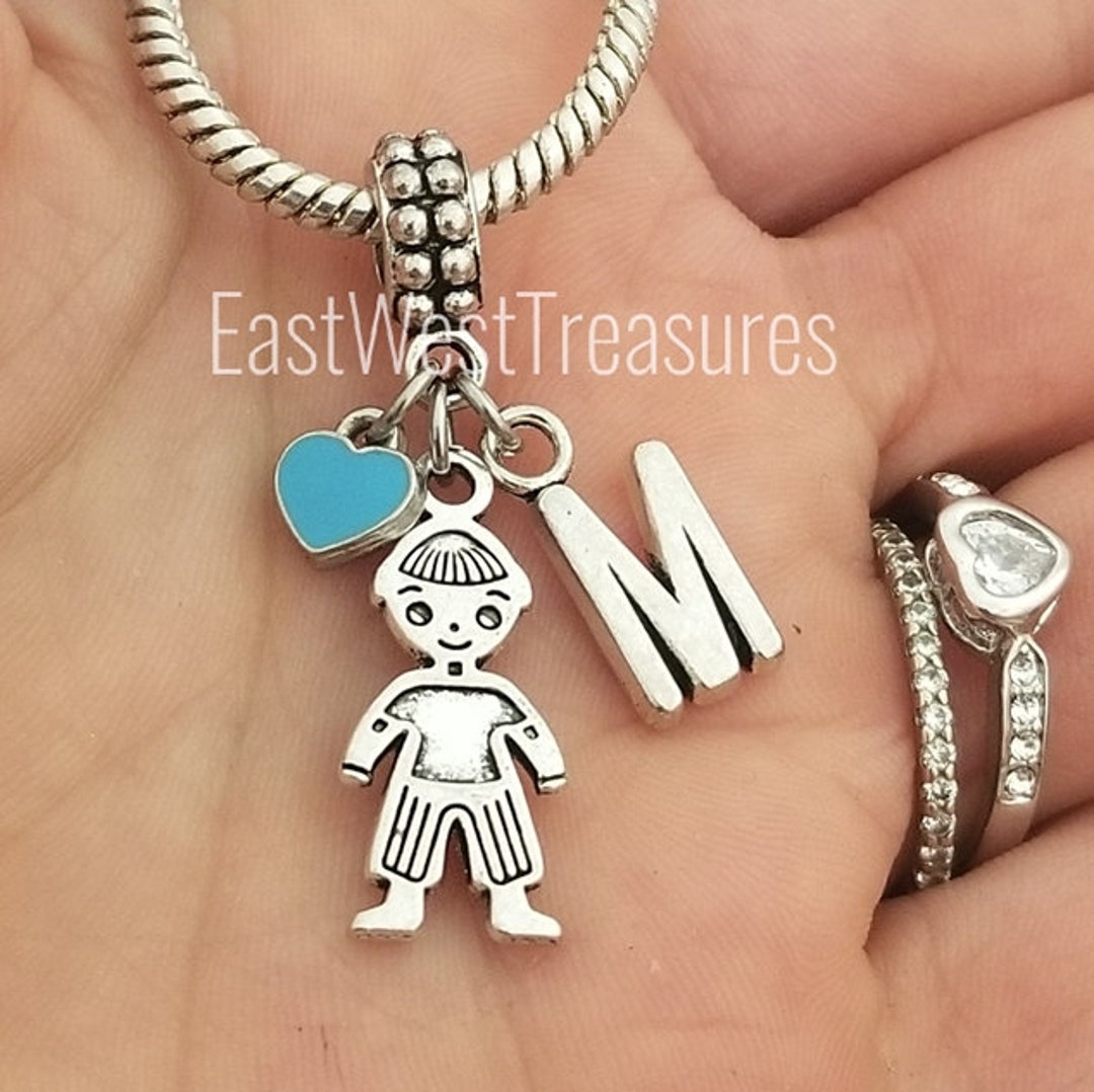 Little Boy Charm With Initial, Charm Bracelet Necklace Keychain With ...