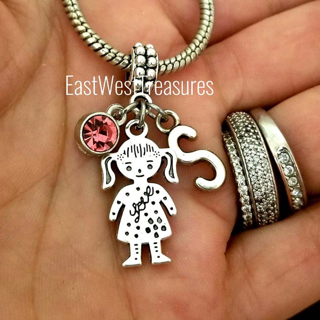 Custom Little Girl Charm With Birthstone Initial for Pandora Bracelet ...