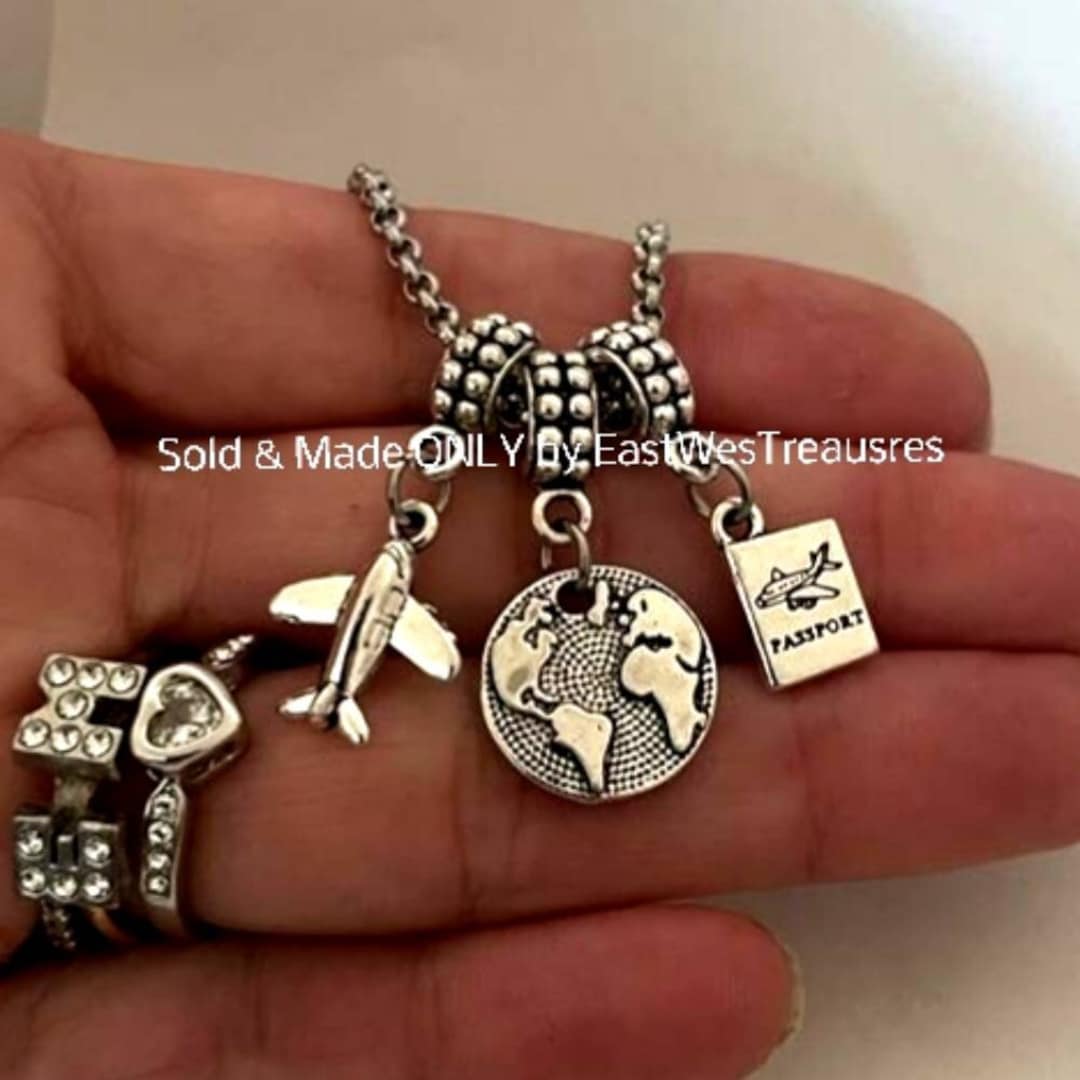 World Map Charm Globe Charm, Passport Airplane Charm, Travel Charm ...