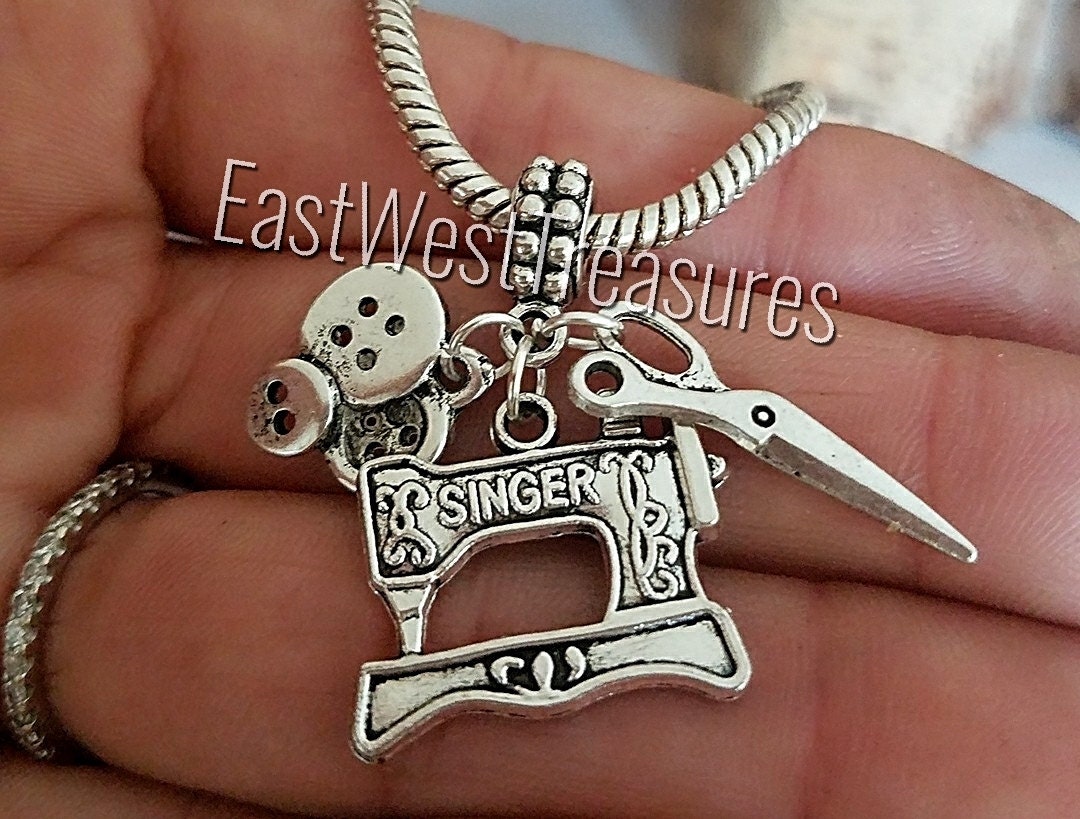 Needle Thread Sewing Machine Charm Bracelet Necklace Keychain Sewing ...