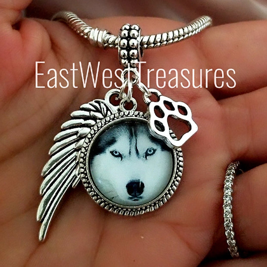 Husky Memorial Gift Angel Charm Bracelet Necklace Personalized With Dog ...