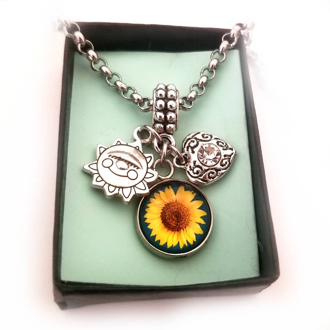 You Are My Sunshine Gift, Yellow Sunflower Charm Bracelet Necklace, for ...