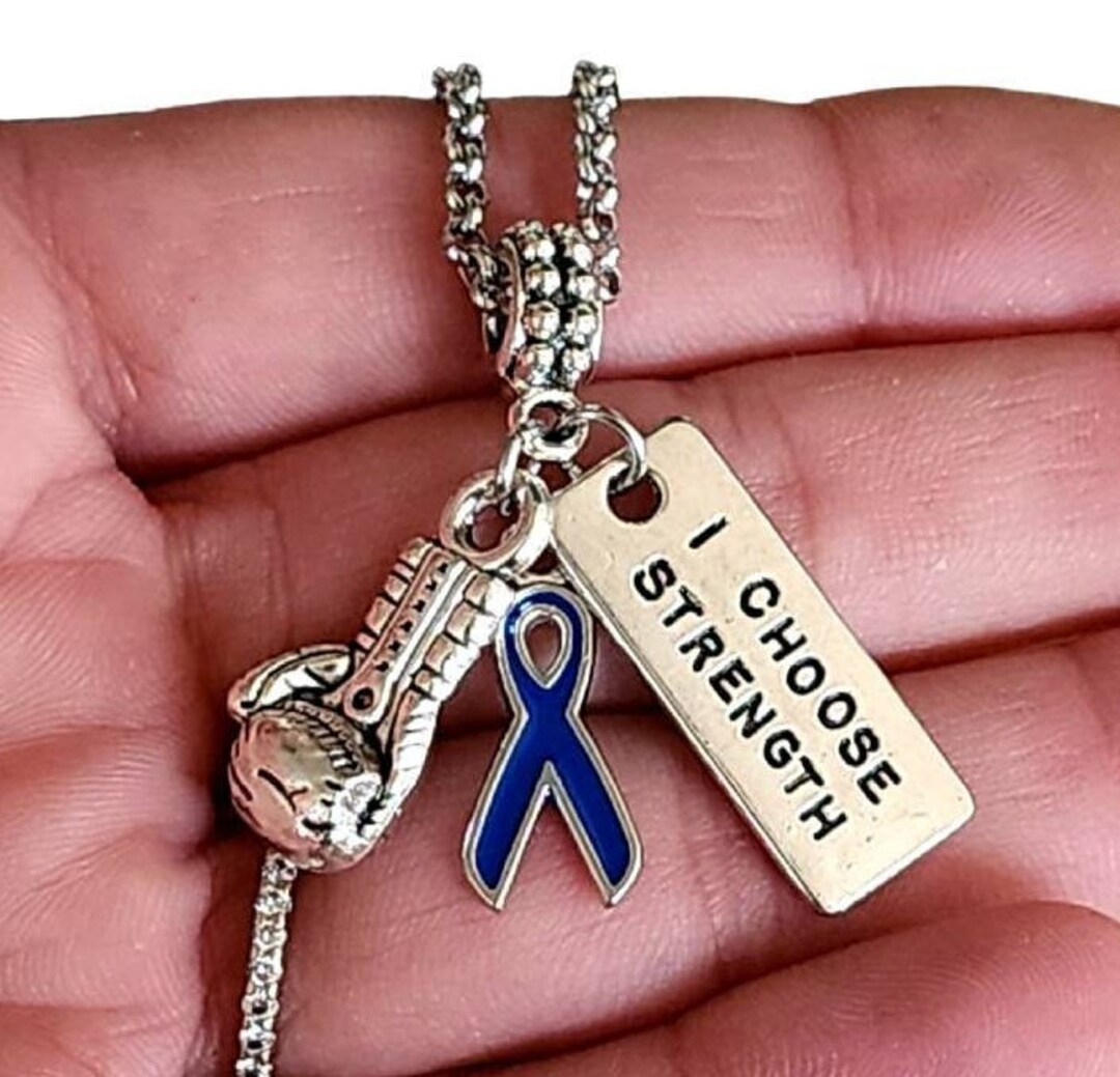 Navy Blue Colon Cancer Ribbon Awareness Charm Bracelet Necklace ...