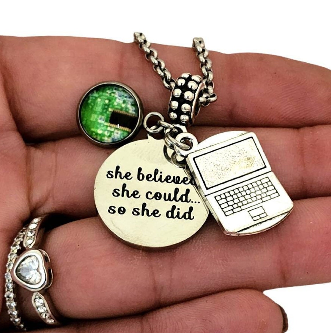 IT Tech Computer Chip Circuit Board Charm Bracelet Necklace Computer ...