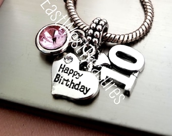 Birthday Gift for 10 Year Old Daughter Granddaughter 10th Birthday Girl Charm Bracelet Necklace Keychain Turning 10 Years Old