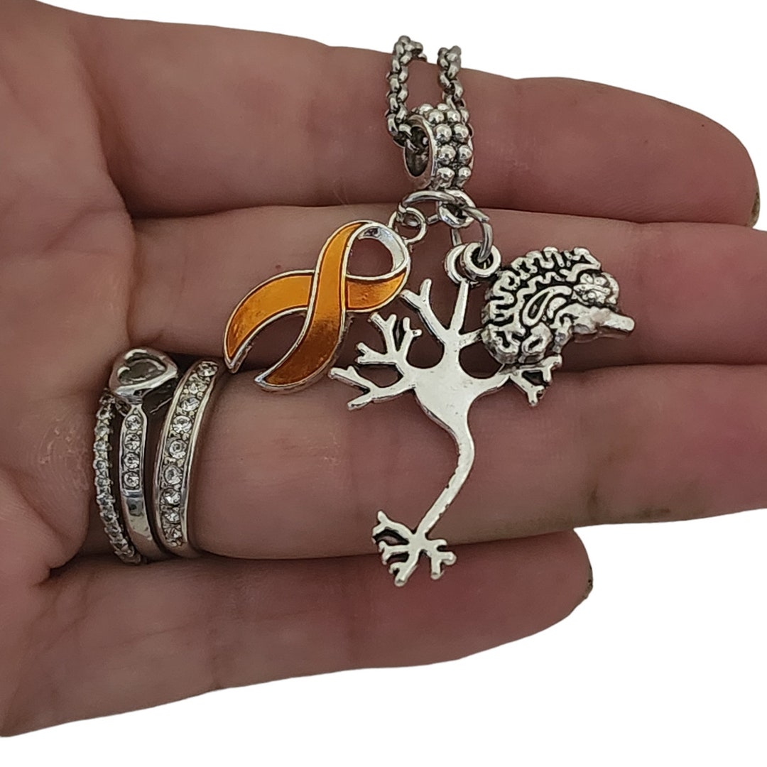 Multiple Sclerosis MS Orange Awareness Ribbon Charm Bracelet Necklace ...
