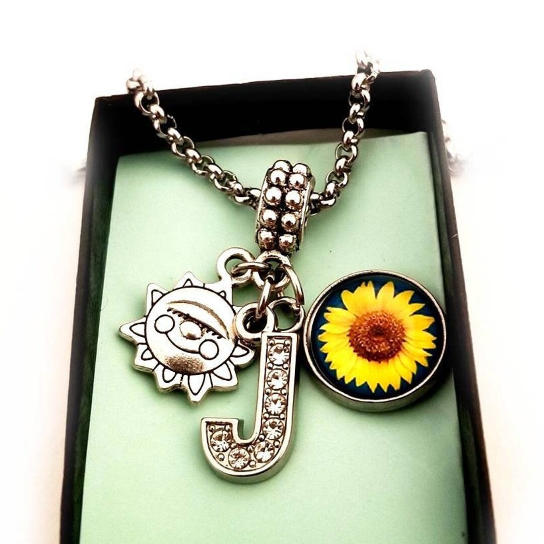 Sunflower Sunshine Charm Bracelet Necklace Personalized With Initial ...