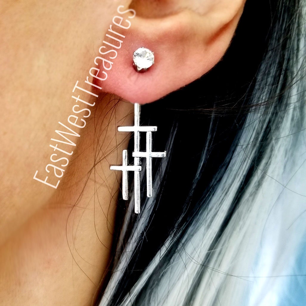 Triple Cross Three Crosses Necklace and Earrings Set - Triple Cross ...