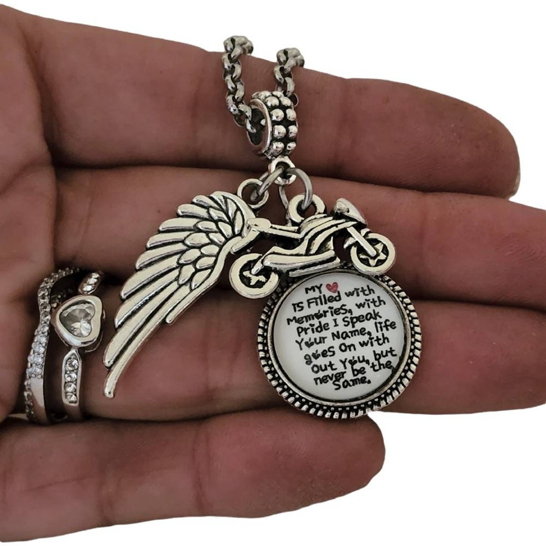 Biker Memorial Wing Motorcycle Charm Necklace Sympathy Gift for ...