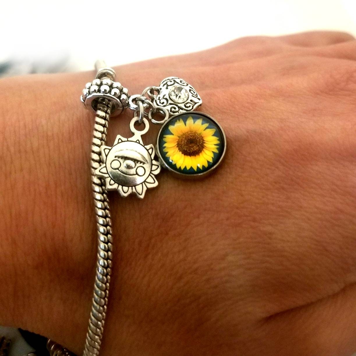 You are My Sunshine Gift Yellow Sunflower Charm Bracelet | Etsy