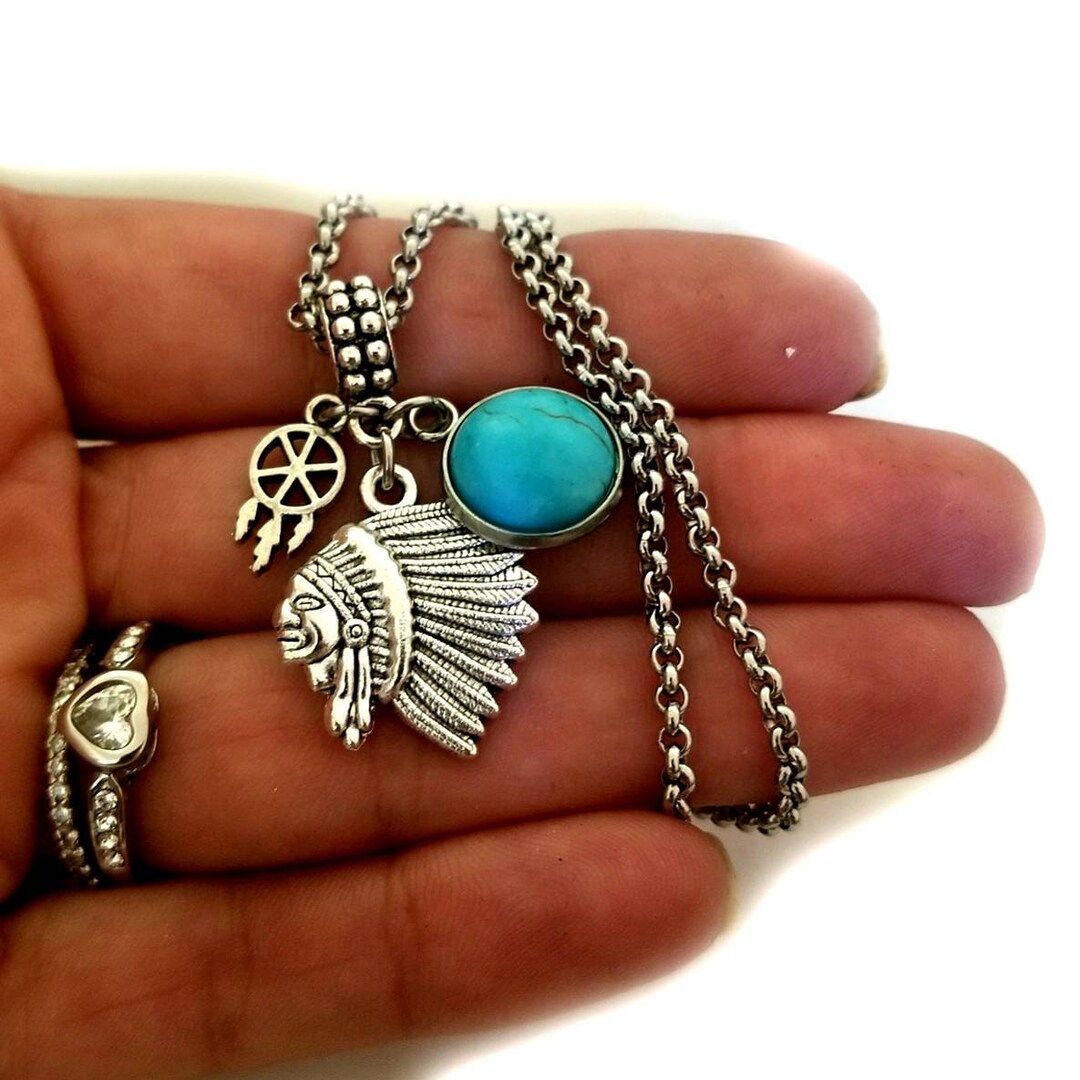 Native American Indian Dream Catcher Charm Necklace With Native ...