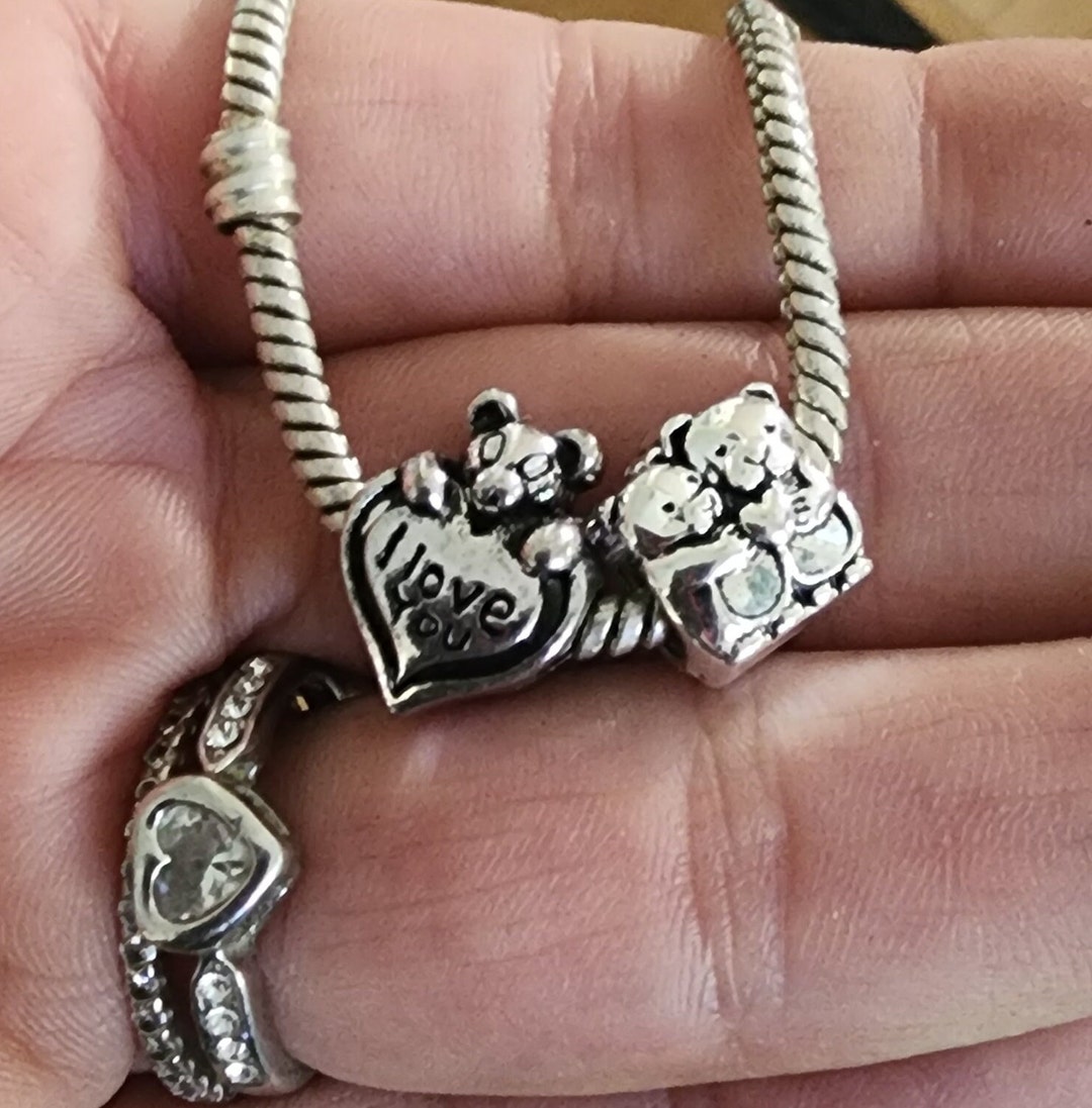 Silver Love You Bear Charm, Hugging Bears Charm, Valentines Day Charm ...