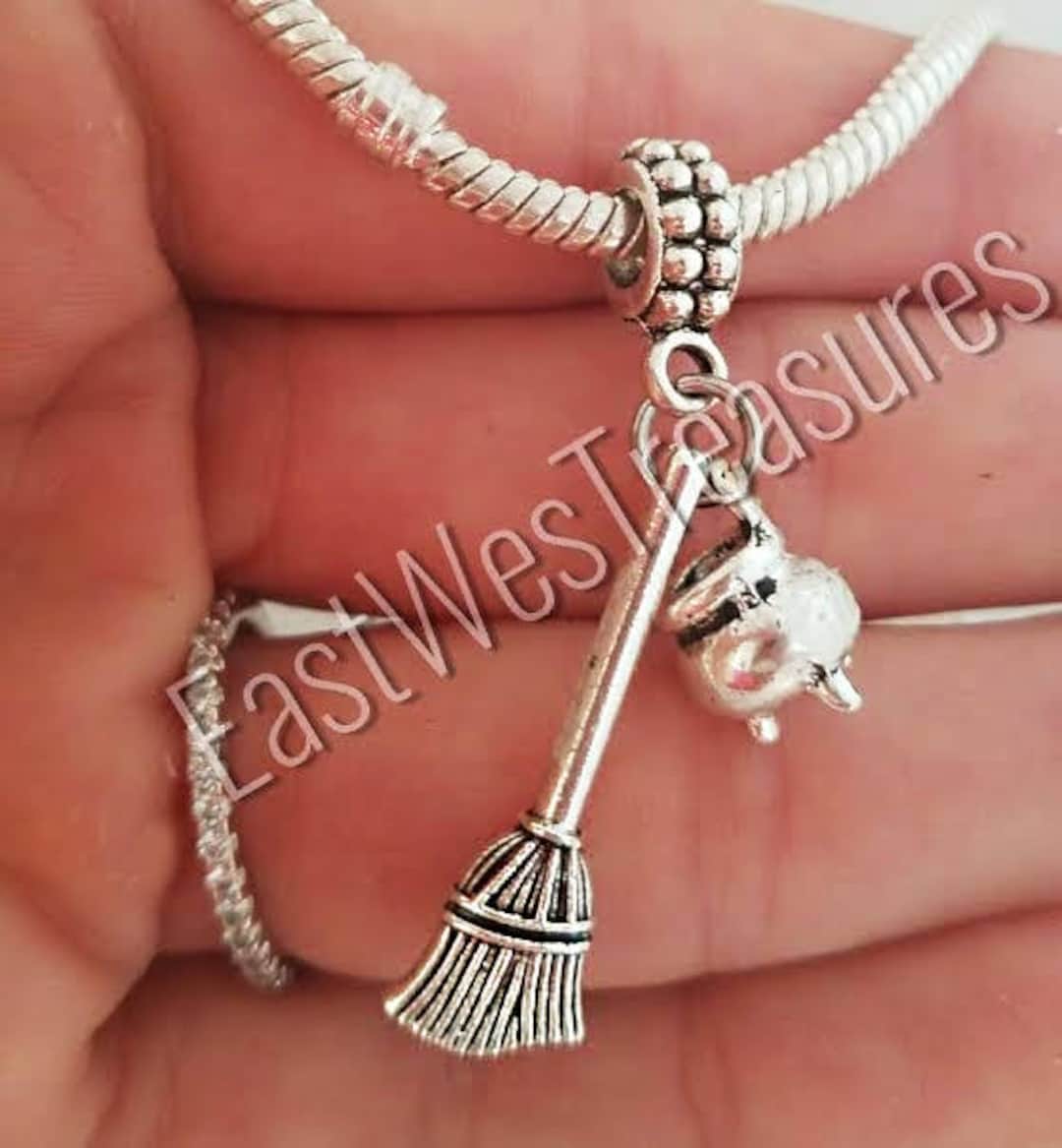 Wizard Broom Stick Pot Witch Cauldron Halloween Charm Bracelet Necklace ...