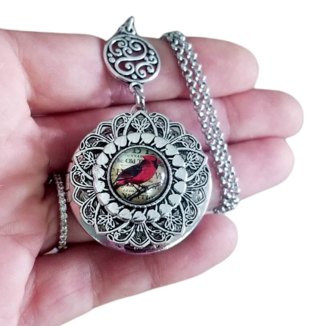 Custom Cardinal Bereavement Remembrance Photo Locket Necklace Keepsake ...