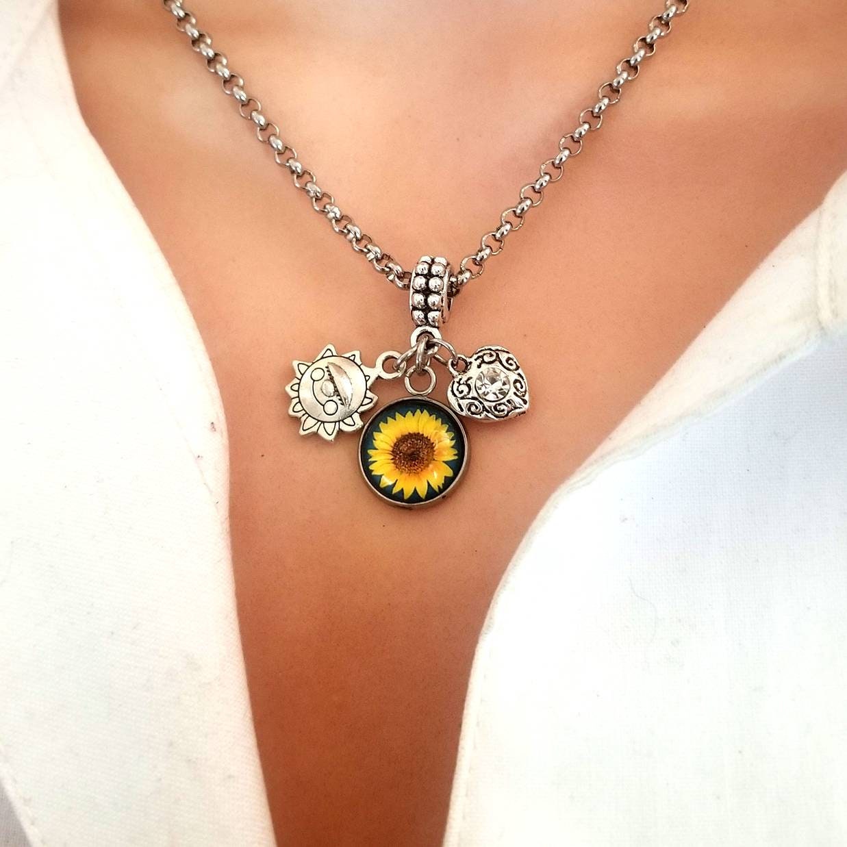 You are My Sunshine Gift Yellow Sunflower Charm Bracelet | Etsy