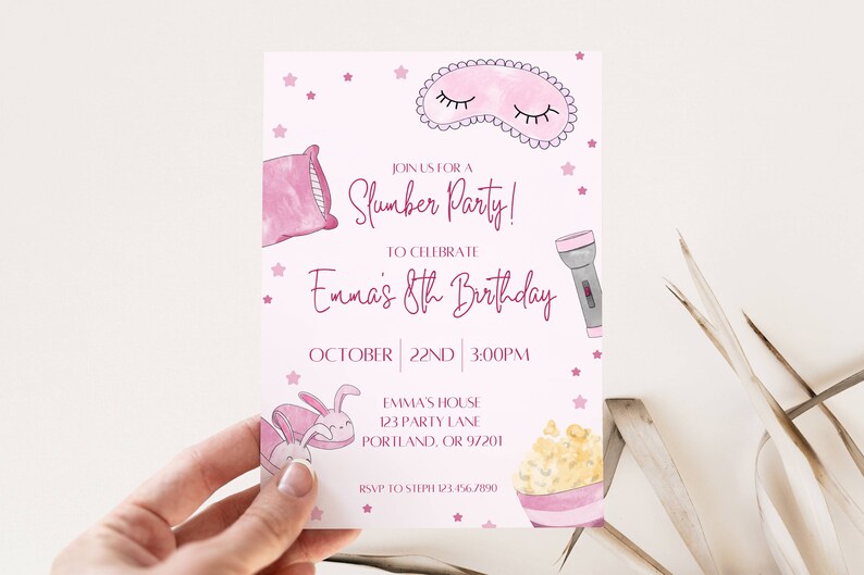 Editable Slumber Party Birthday Invitation Sleepover Birthday Etsy