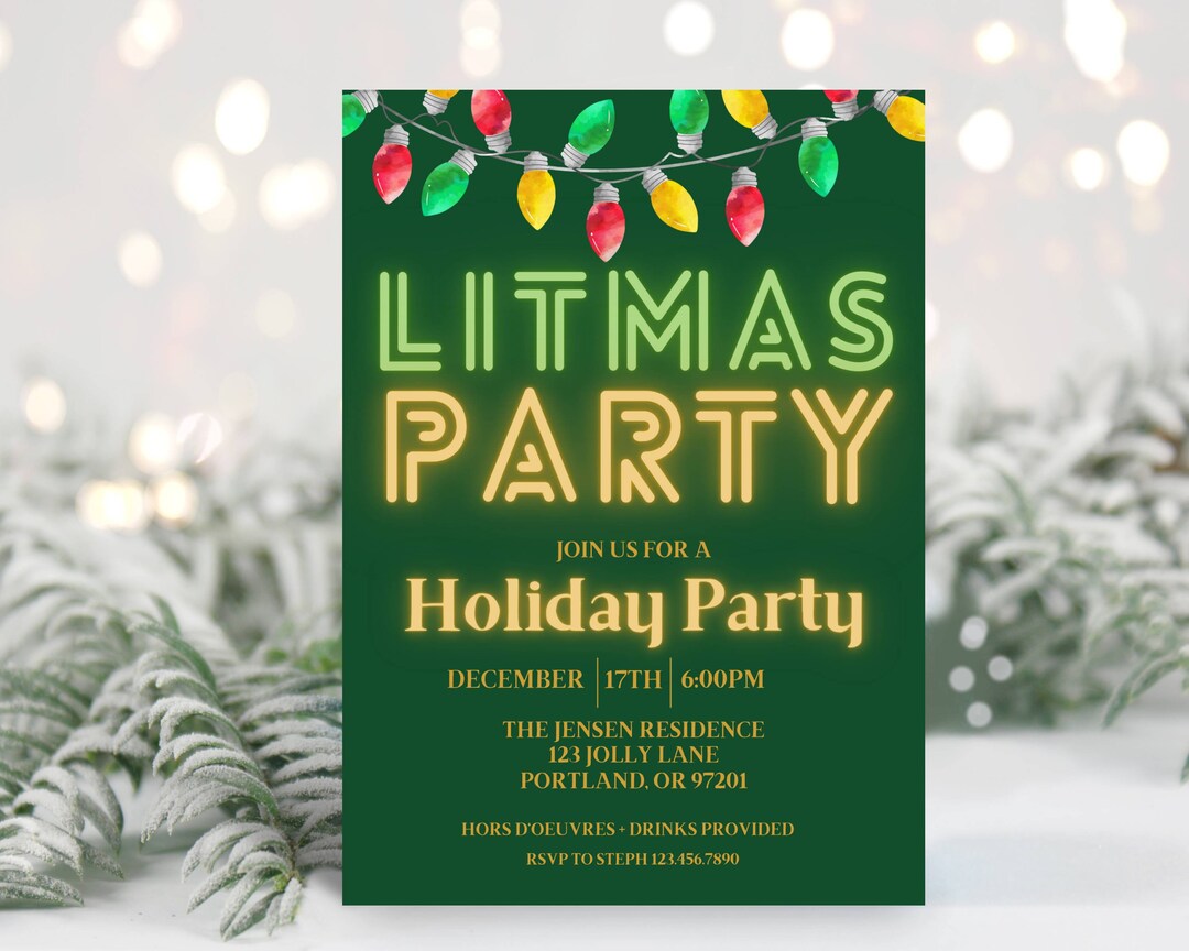 Editable Lets Get Lit Invitation Litmas Party Invite Holiday Party ...