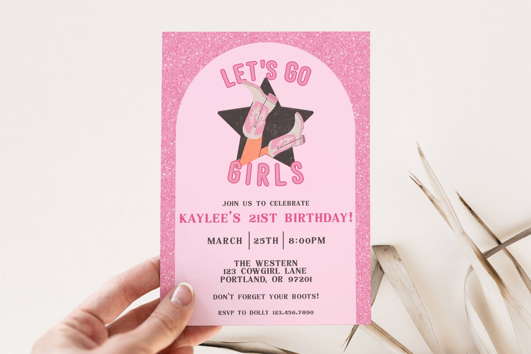 Let's Go Girls Birthday Party Invitation, Lets Go Girls Invite, Pink ...