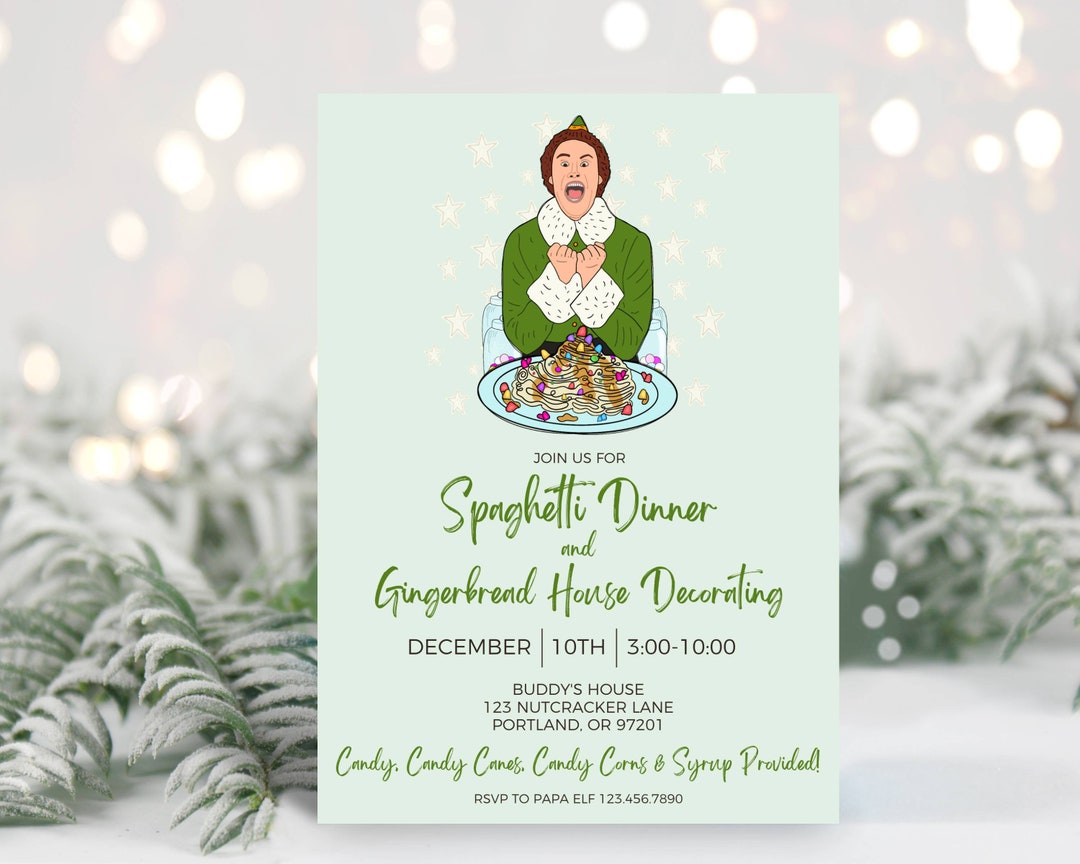 Editable Buddy the Elf Spaghetti Dinner Invitation Funny Buddy the Elf ...