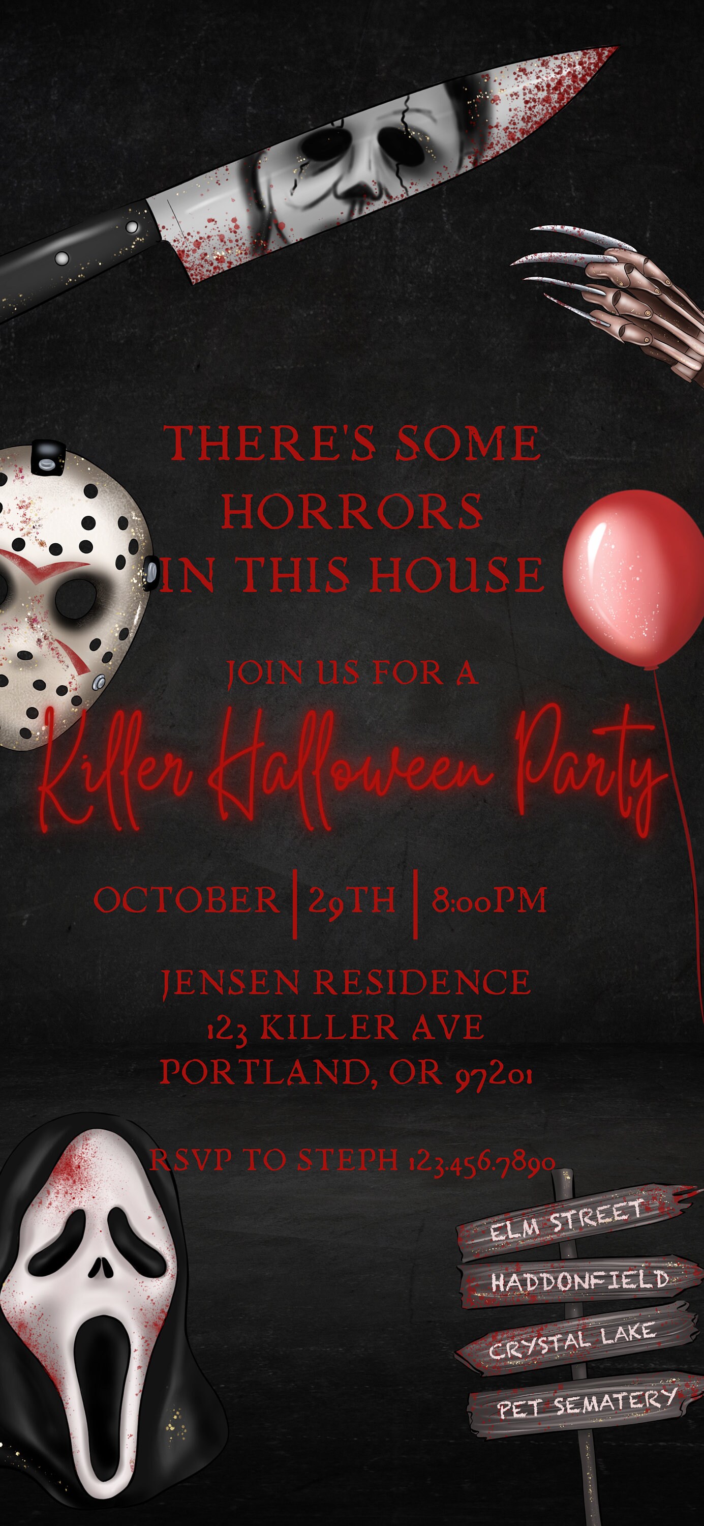 Killer Halloween Party Text Invitation (mobile Invite, Instant Download ...