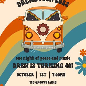 Groovy Birthday Invitation: 60s Hippie Woodstock Theme (digital ...