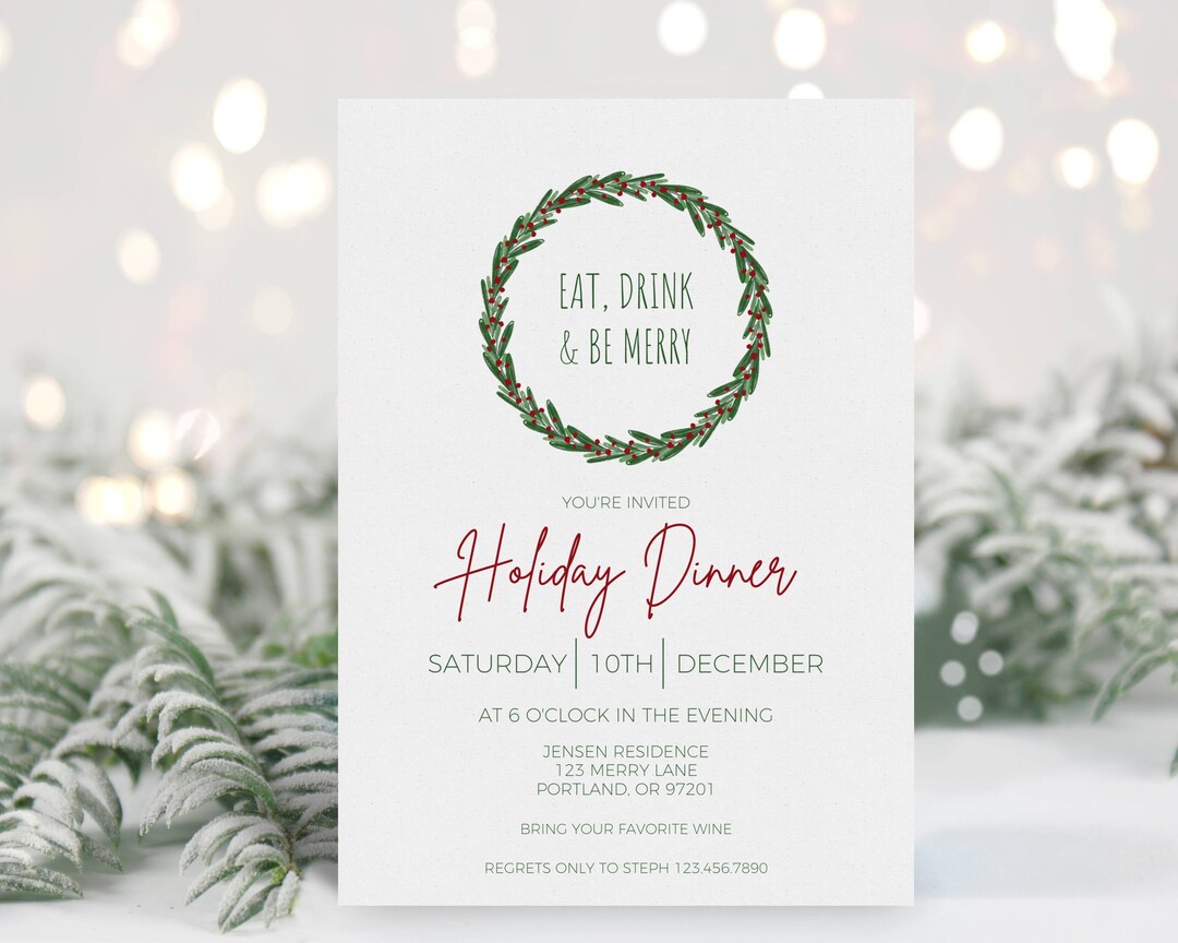 Editable Holiday Dinner Invitation: Eat Drink & Be Merry (digital ...