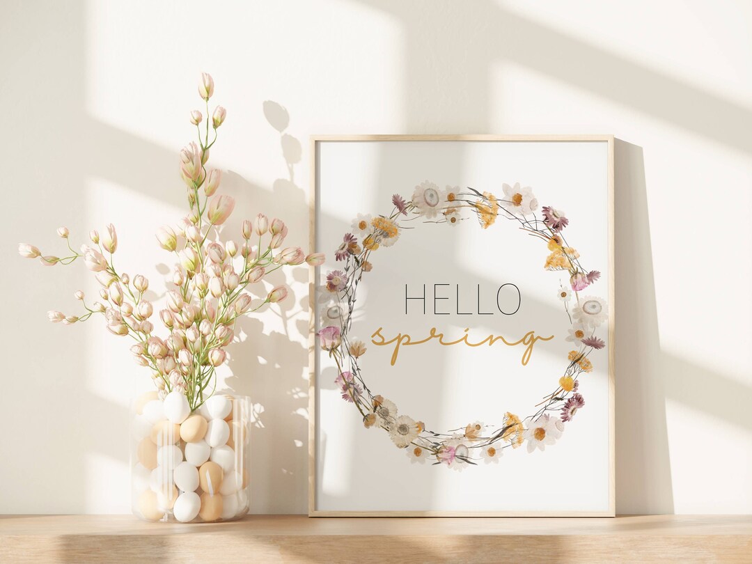 Hello Spring Floral Wreath Print: Watercolor Spring Decor (digital ...
