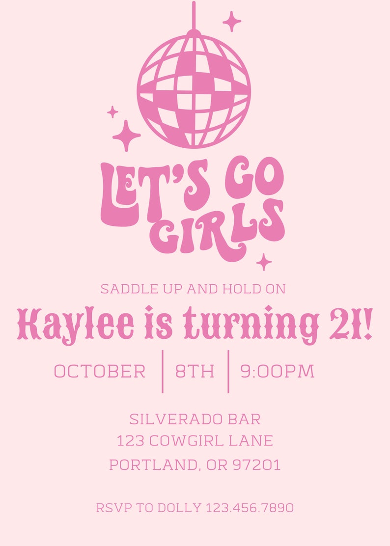 Girls Birthday Party Invitation Lets Go Girls Invite Lets Go - Etsy