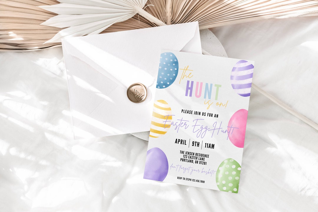 The Hunt is on Invitation, Easter Egg Hunt Invite, Pastel Easter Invite ...