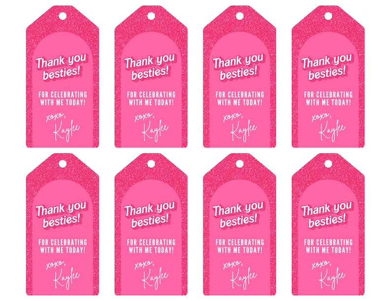 Hot Pink Glitter Party Favor Tags: Besties Goodie Bag (digital Download ...
