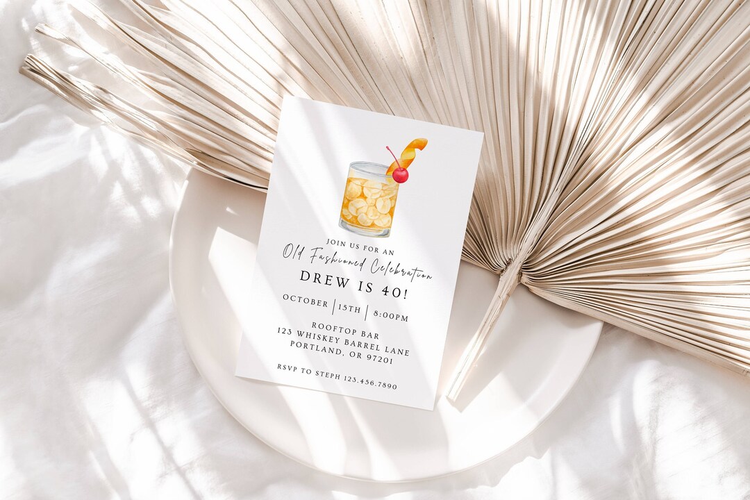 Cocktail Birthday Party Invitation, Old Fasioned Celebration Whiskey ...