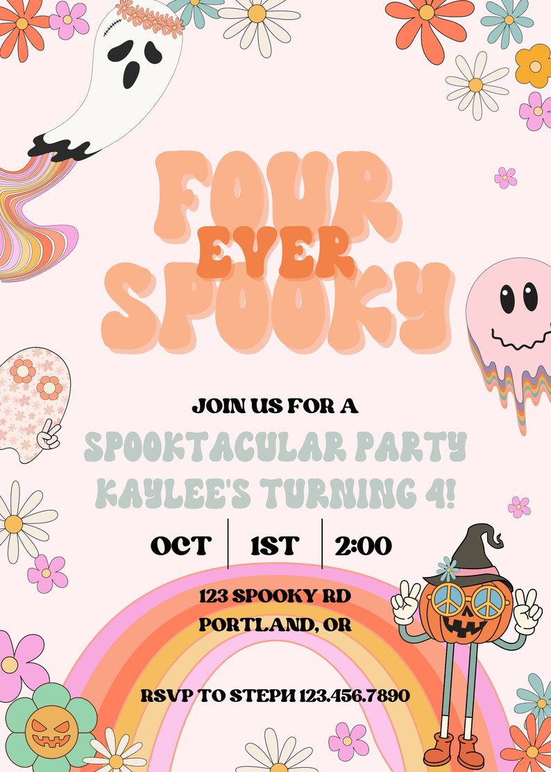 Editable FOUR Ever Spooky Halloween Ghost 4th Birthday Party - Etsy