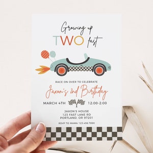 Growing up Two Fast Birthday Invitation, Race Car Birthday Party Invite ...